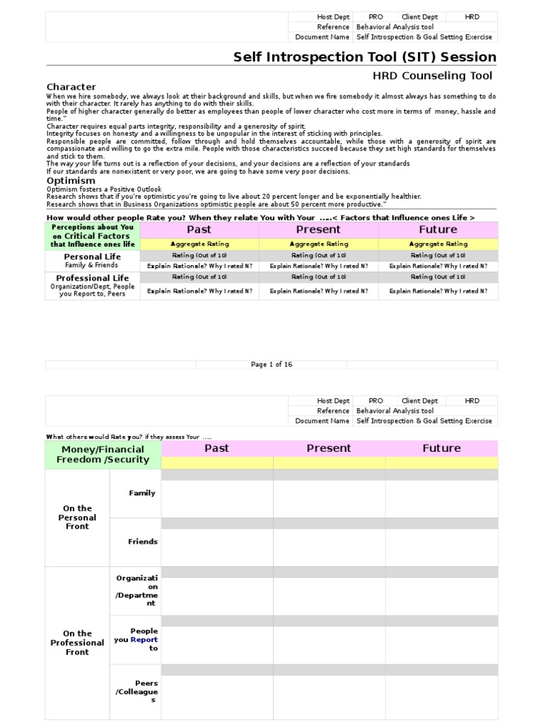 Self Introspection Tool (SIT) Session | PDF | Optimism | Goal