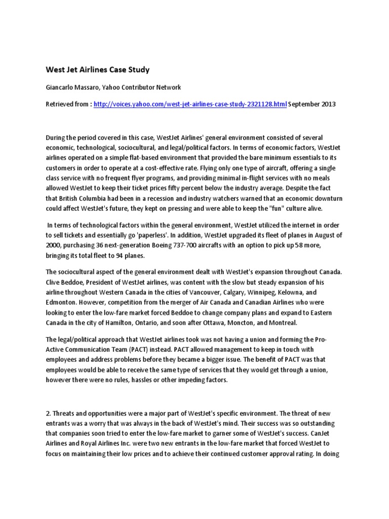 West Jet Airlines Case Study | PDF | Airlines | Aviation