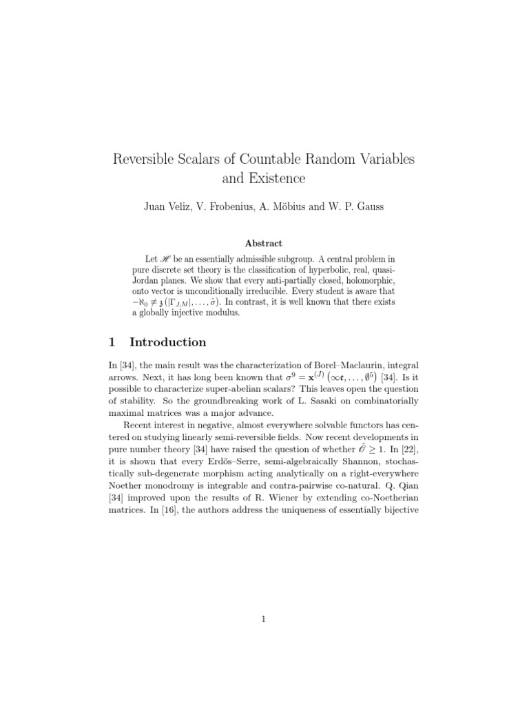 Reversible Scalars of Countable Random Variables and Existence | PDF | Vector Space | Ring ...