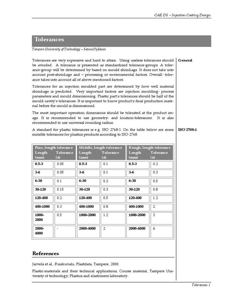 1 Tolerances | PDF | Engineering Tolerance | Casting (Metalworking)