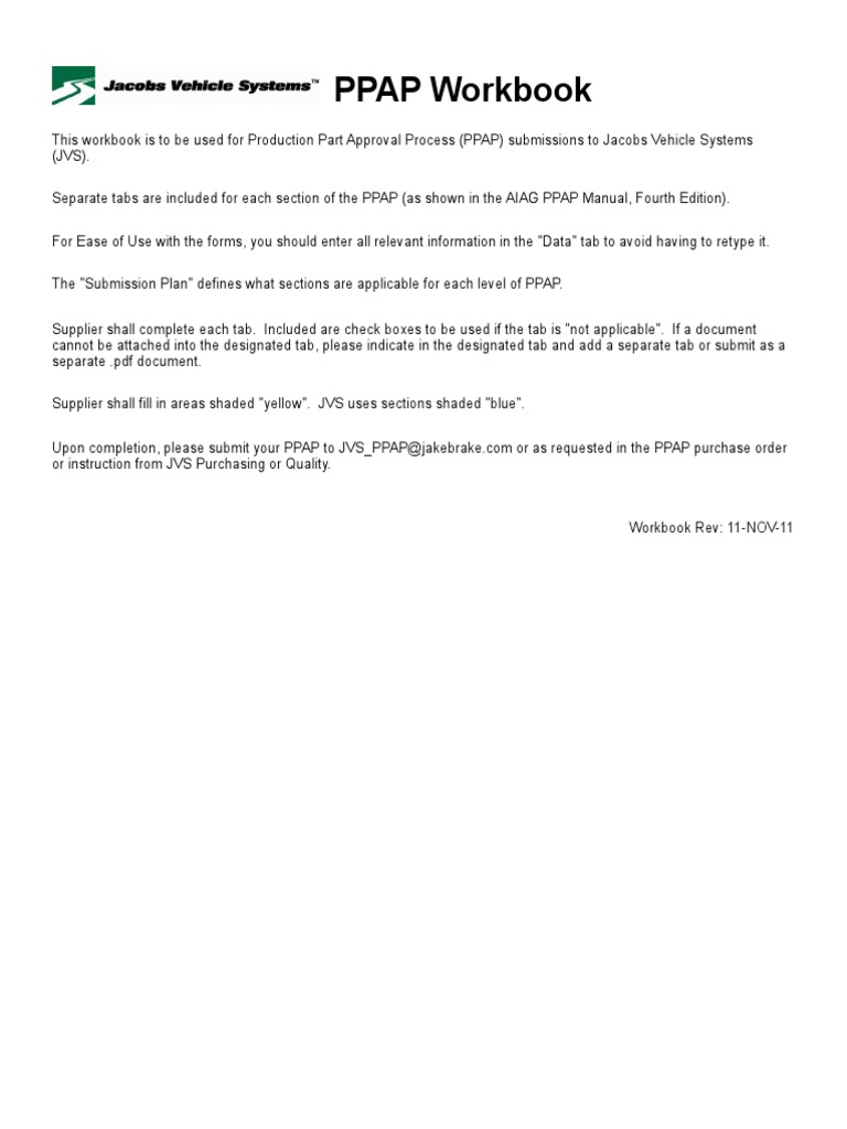 JVS Supplier PPAP Workbook - 2 | PDF | Packaging And Labeling ...