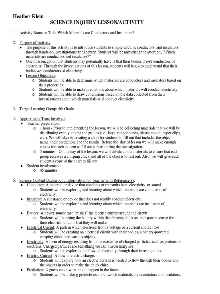 science inquiry lesson plan final | Electric Current | Electrical ...