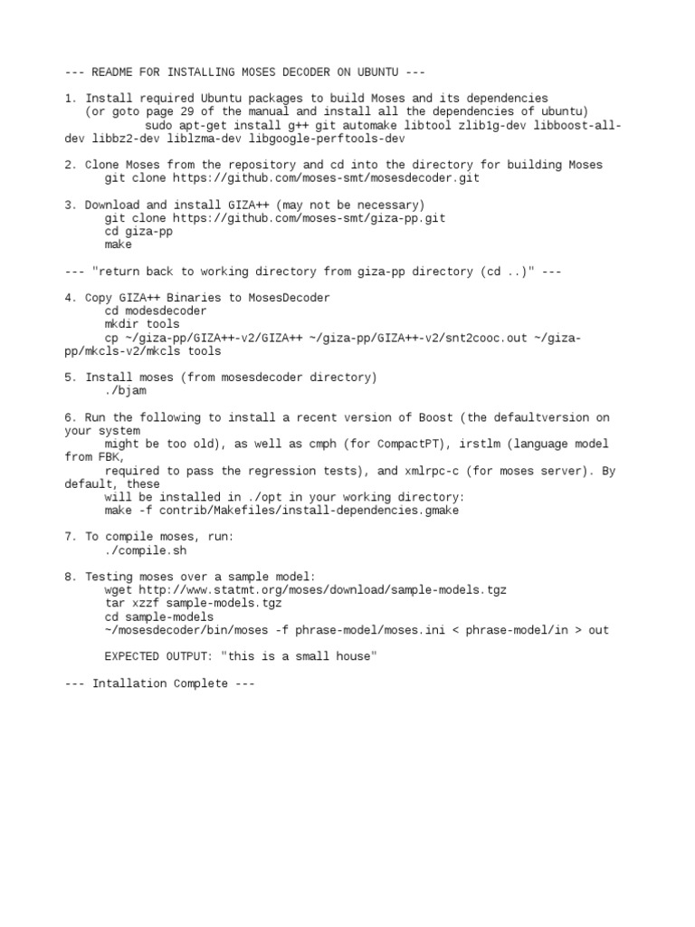 Installation Guide Moses Decoder | PDF