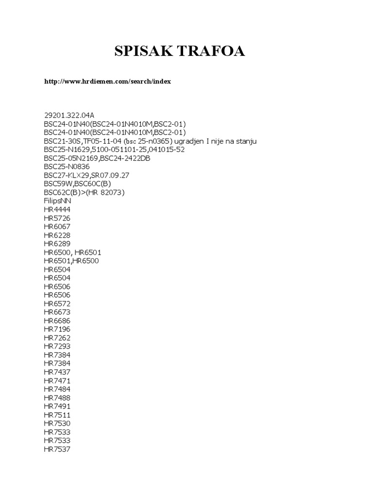 VN Trafo Novi Spisak Sortirano | PDF