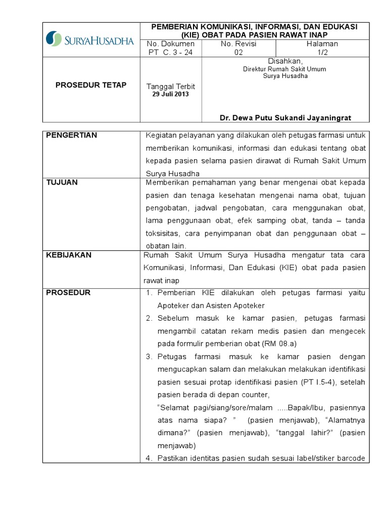 Pemberian Kie Obat Pada Pasien Rawat Inap | PDF