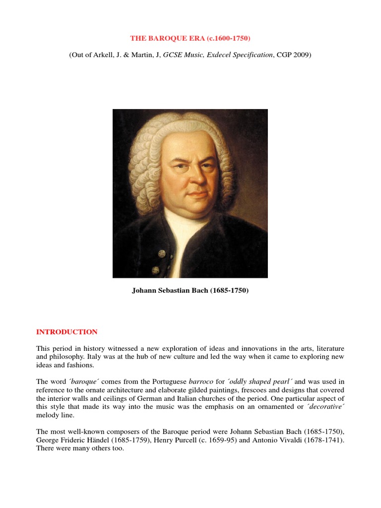 THE BAROQUE ERA (c.1600-1750) : Johann Sebastian Bach (1685-1750) | PDF ...