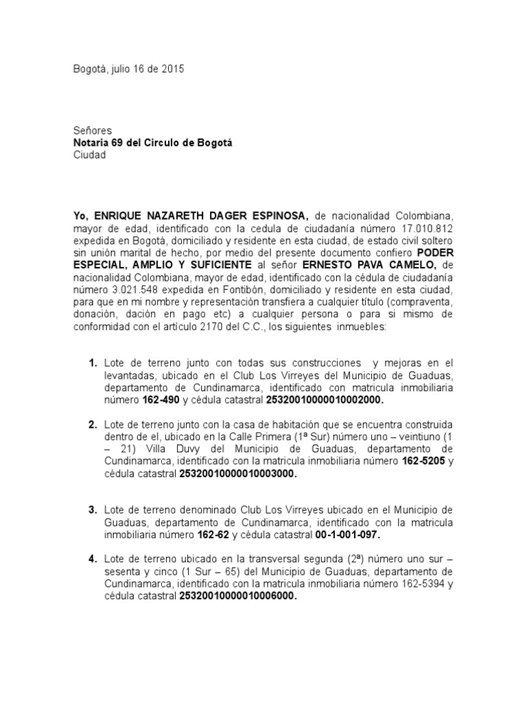 Poder Venta Modelo Notaria 69 | PDF | Bogotá