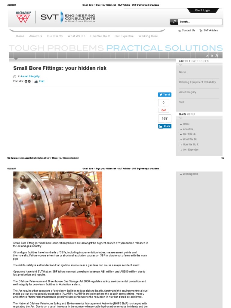 Small Bore Fittings - Your Hidden Risk - SVT Articles - SVT Engineering ...