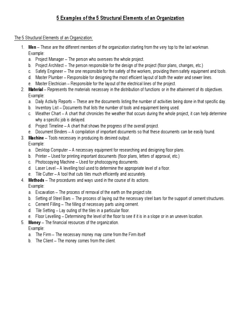 5 Examples of The 5 Structural Elements of An Organization | PDF | Page ...