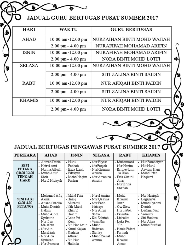 Jadual Bertugas Guru | PDF