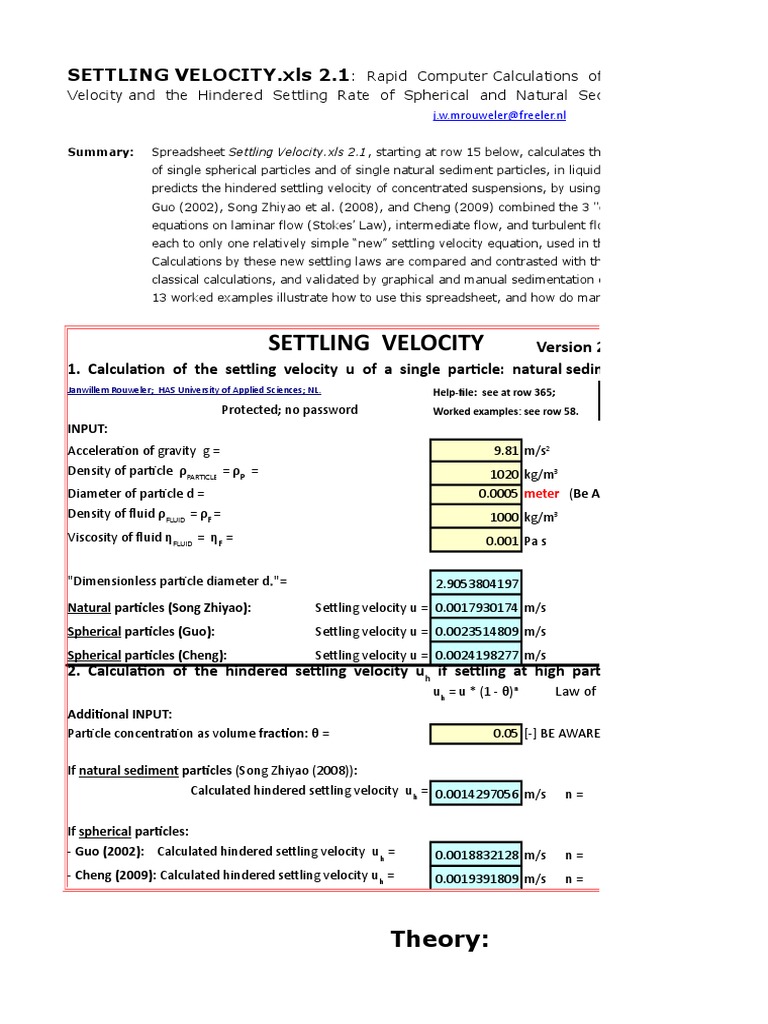 SETTLING VELOCITY 2.1 - Calculations of Sedimentation Velocity and ...