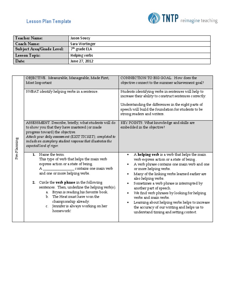 Helping Verbs | PDF | Verb | Lesson Plan