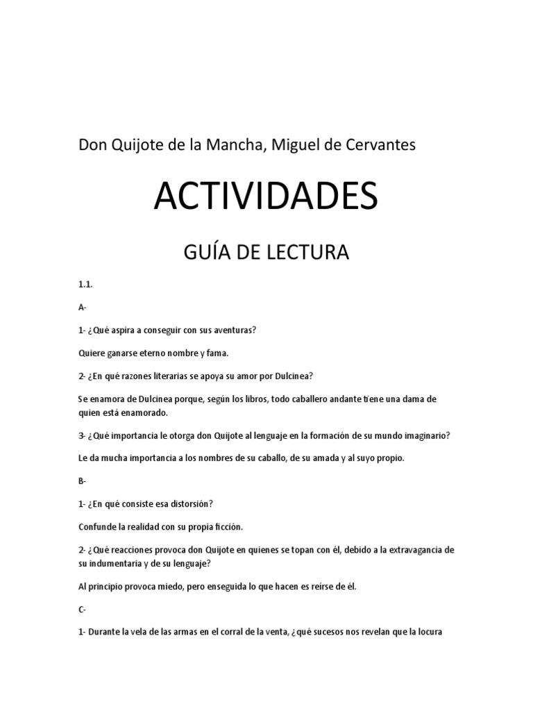 Quijote Actividades | PDF | Don Quijote | Miguel De Cervantes