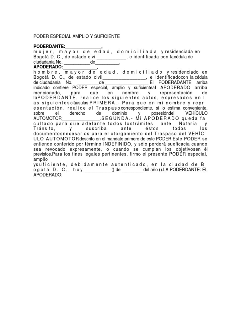 Poder Especial Amplio y Suficiente | PDF