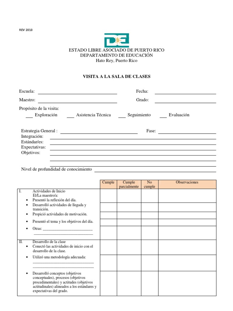 Guia de Visita A La Sala de Clases | PDF | Cambio | Evaluación