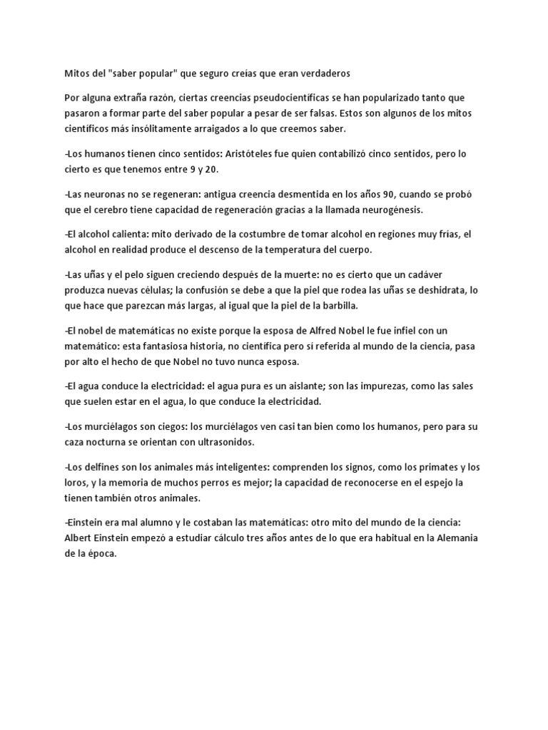 Mitos Del Saber Comun | PDF