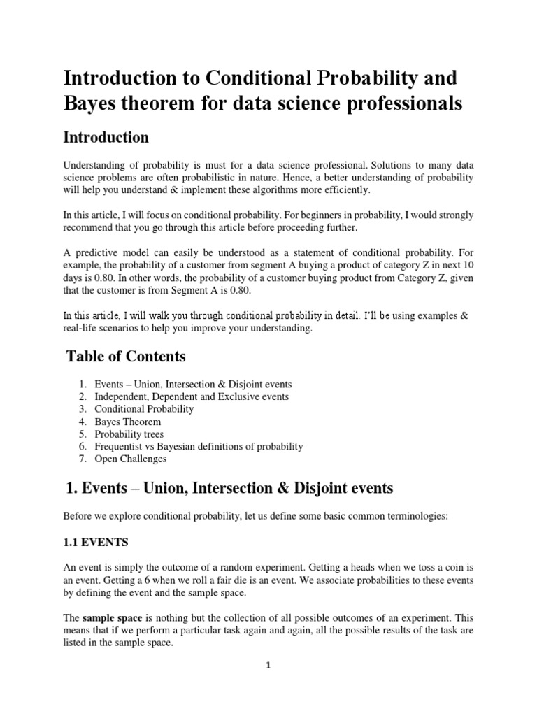 Introduction to Conditional Probability and Bayes Theorem | PDF ...