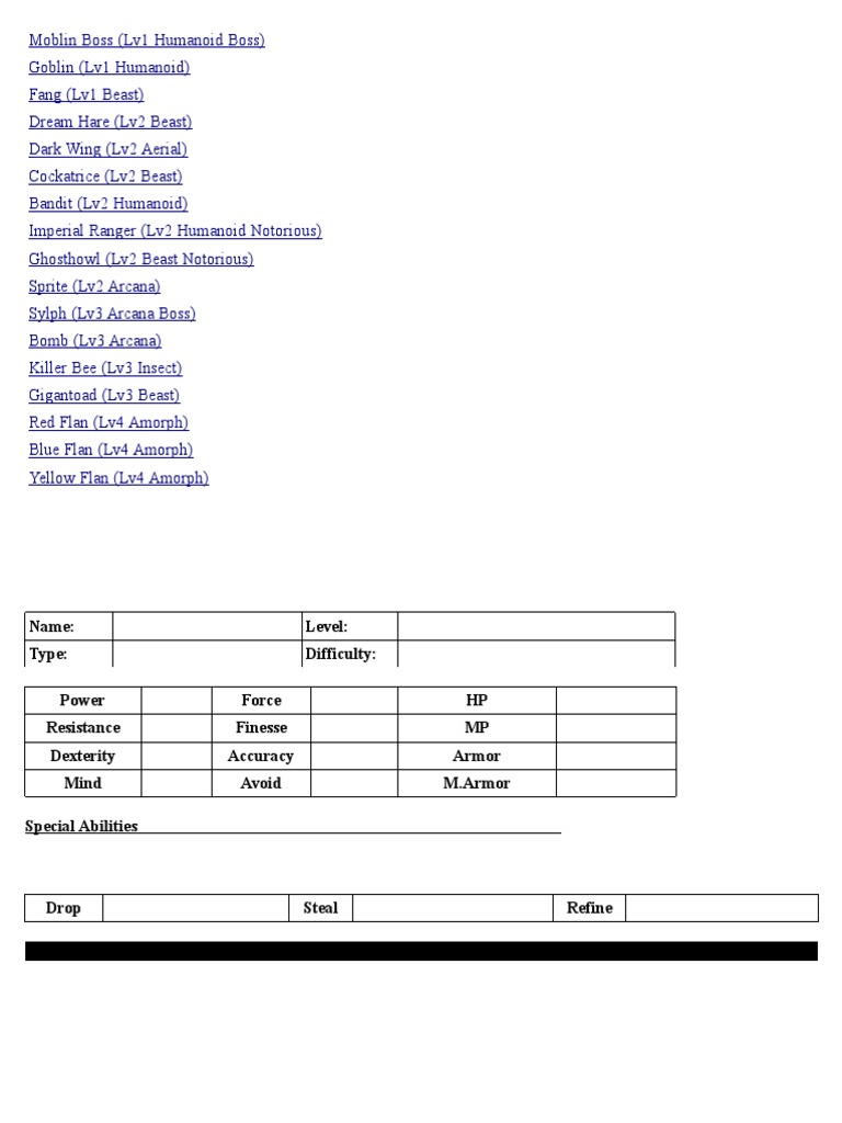 FFd6 Monsters | PDF | Armour | Nature