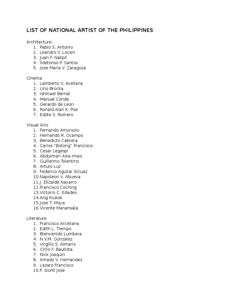 List of National Artist of The Philippines | PDF