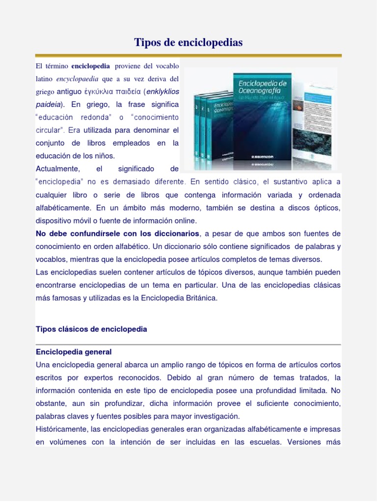 Tipos de Enciclopedia | Enciclopedias | Diccionario