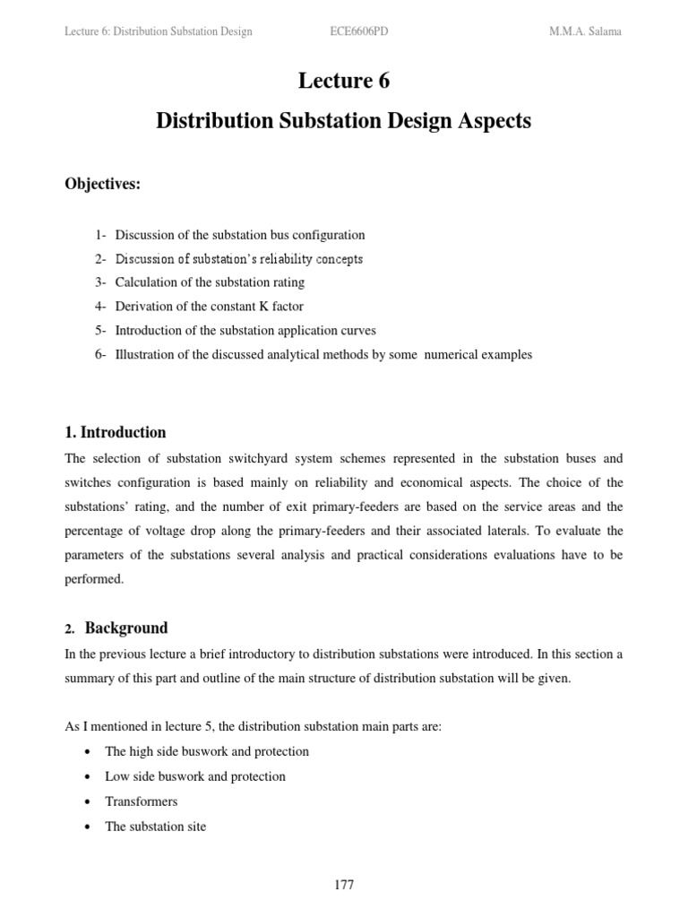 Lect 6 Distribution Substation Design | PDF | Electrical Substation ...