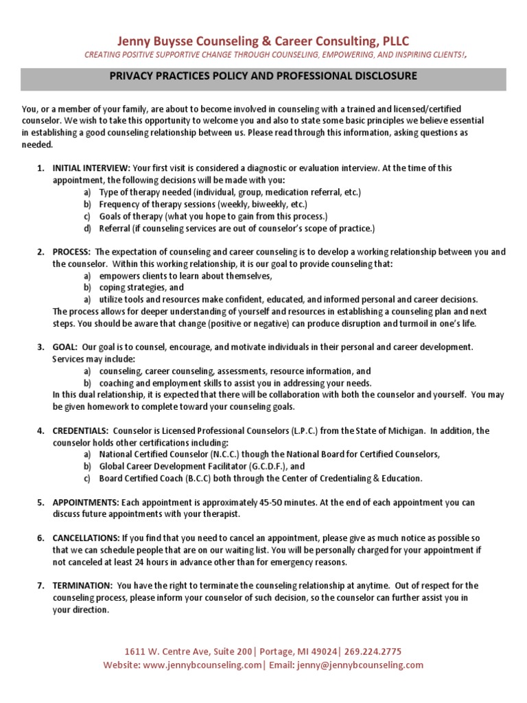 professional disclosure statement for jenny buysse counseling and ...