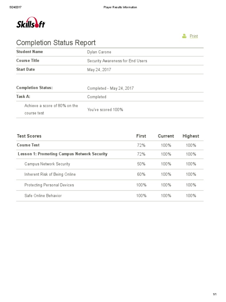 Completion Status Report: Test Scores First Current Highest | PDF