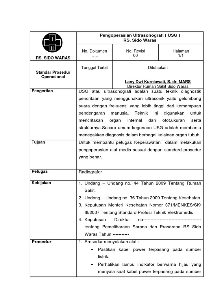 SPO Pengoperasian Ultrasonografi (USG) | PDF