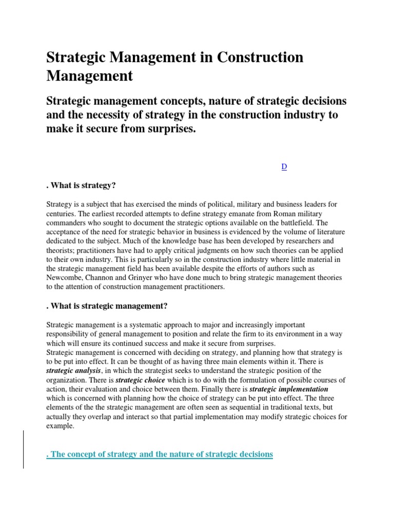 Strategy Management in Construction Management - Thesis | PDF ...