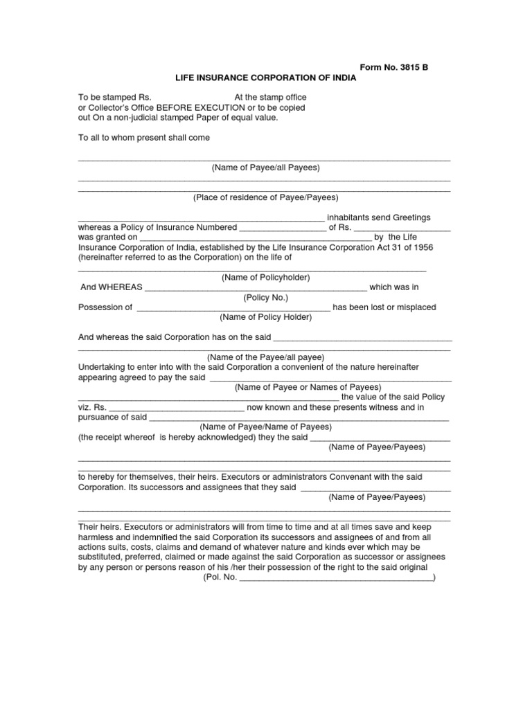 Lic Form 3815b | PDF | Signature | Insurance
