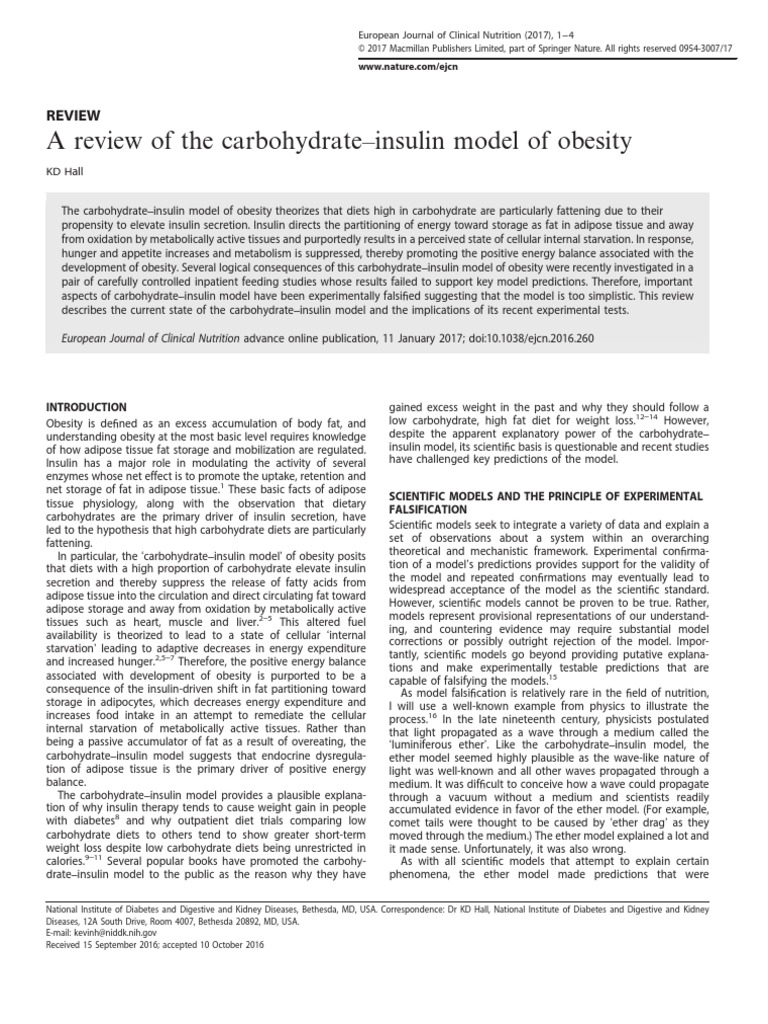 A Review of The Carbohydrate-Insulin Model of Obesity | PDF | Low ...