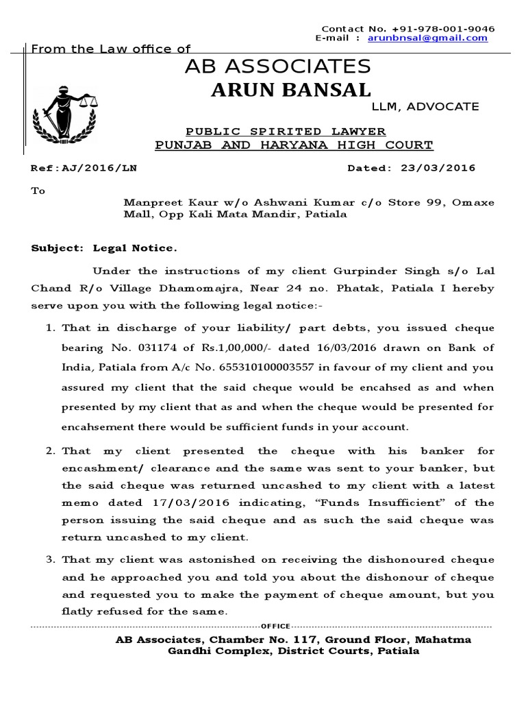 138 legal Notice Format | Cheque | Banks