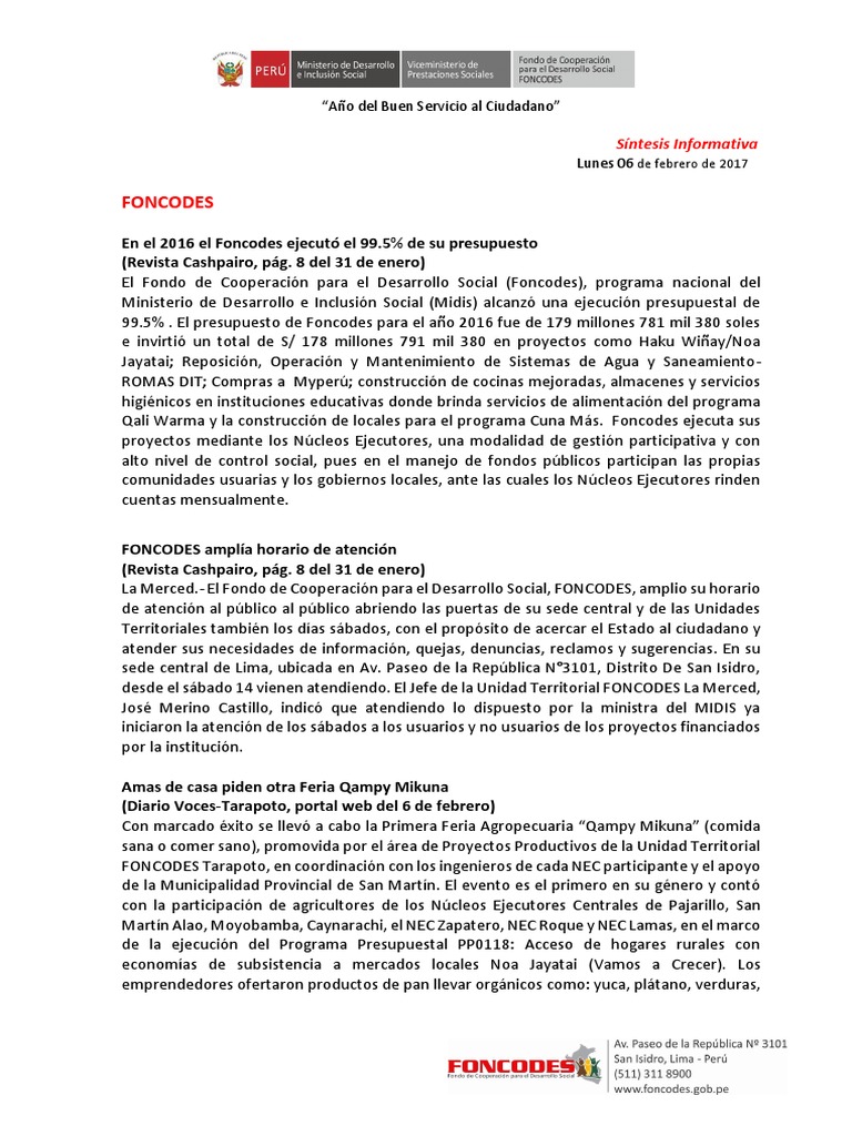 Foncodes Resumen Informativo | PDF | Perú | Minería