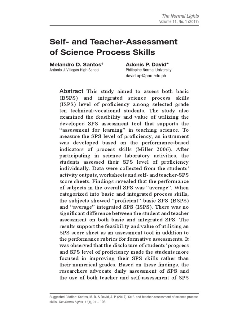 Assessing Science Process Skills in Students | PDF | Educational ...