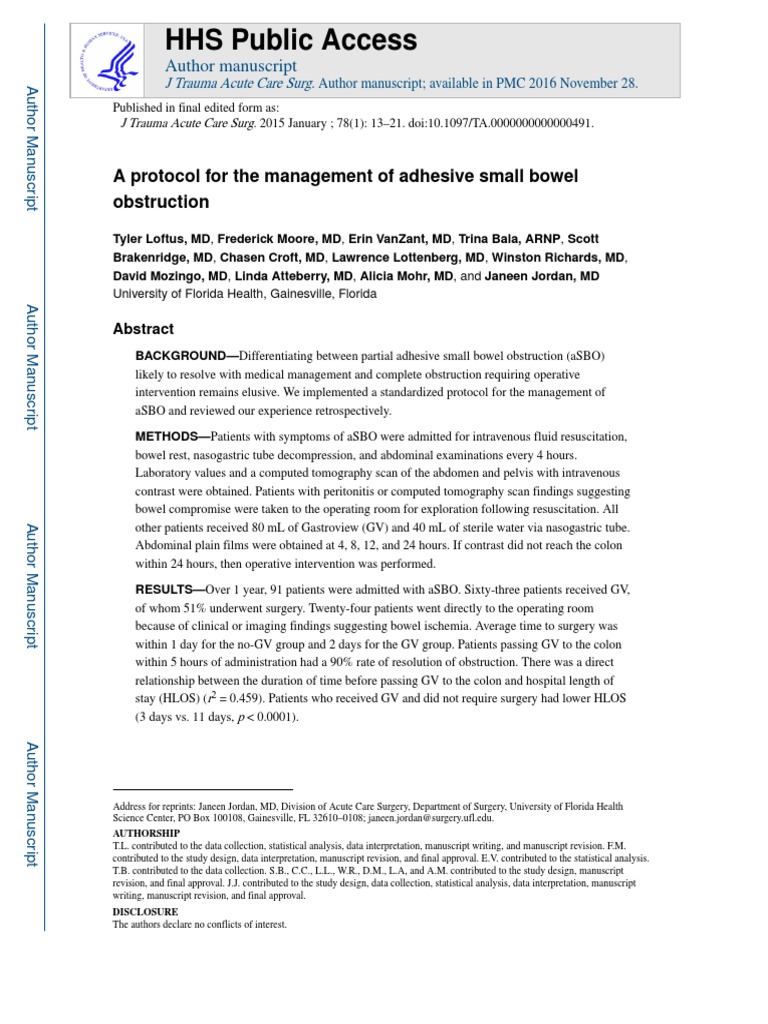 HHS Public Access: A Protocol For The Management of Adhesive Small ...