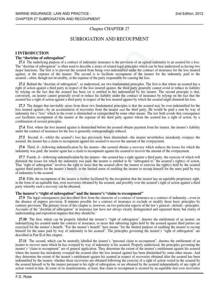 Subrogation and Recoupment | PDF | Subrogation | Indemnity