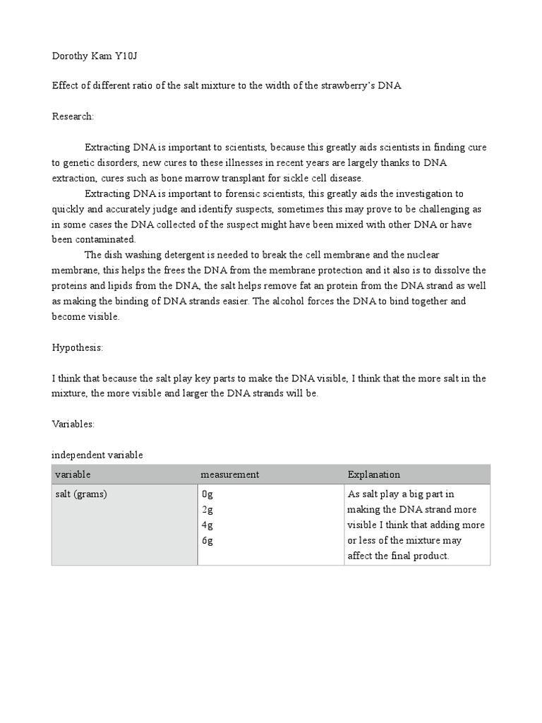Dna Extraction Lab Report | PDF | Experiment | Dna