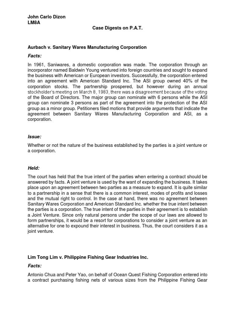 Facts:: John Carlo Dizon Lm8A Case Digests On P.A.T | PDF | Law Of ...