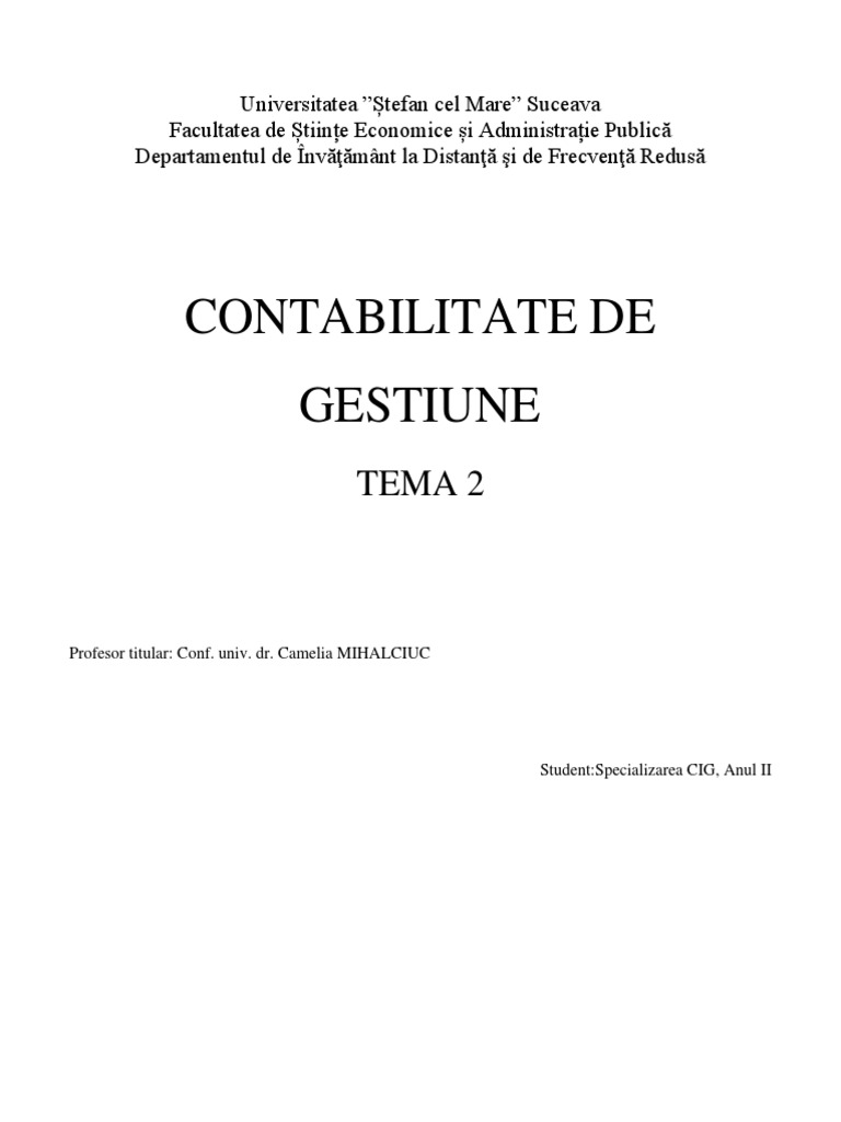 TEMA 2. Contabilitate de Gestiune | PDF