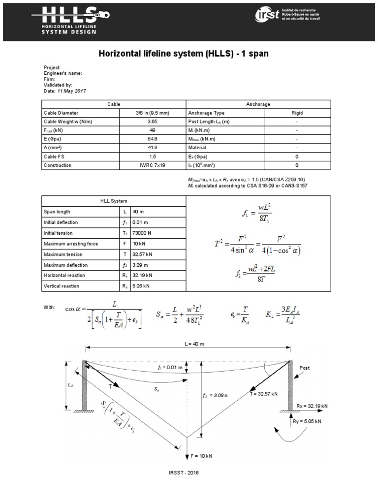 Design of a Single Span Horizontal Lifeline System with a 40 Meter Span ...