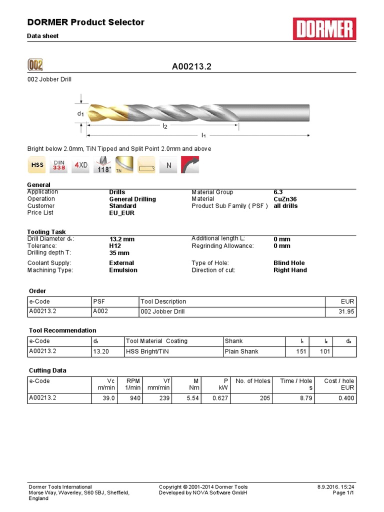 DORMER Product Selector: Data Sheet | PDF