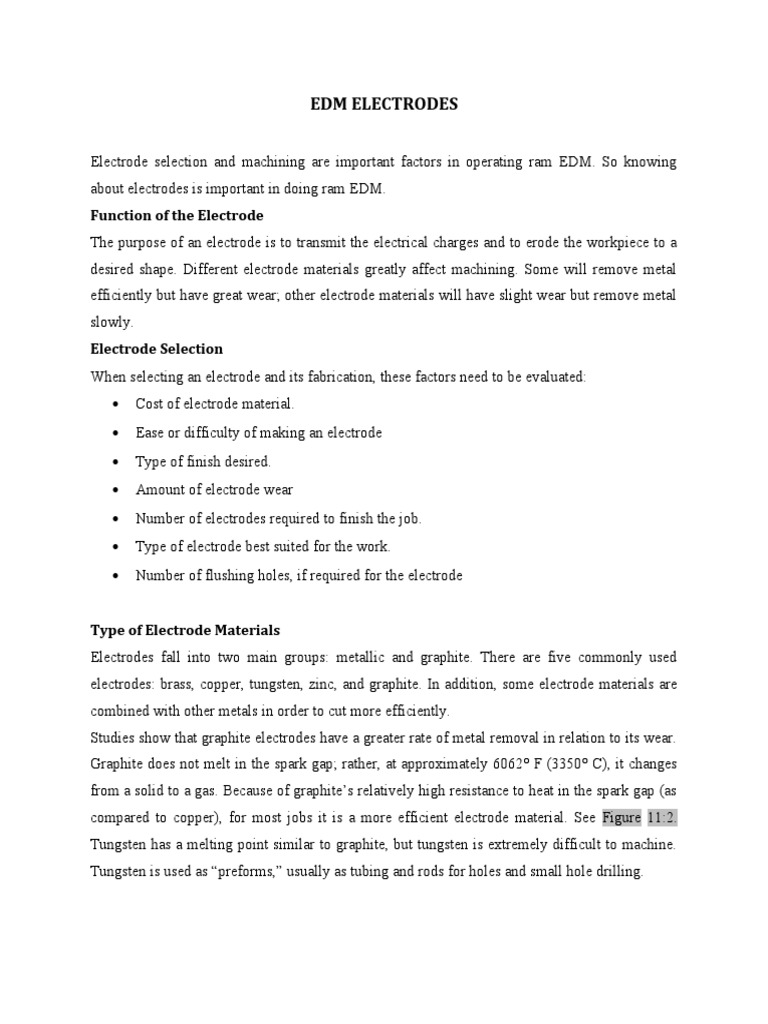 Edm Electrodes: Function of The Electrode | PDF | Tungsten | Graphite