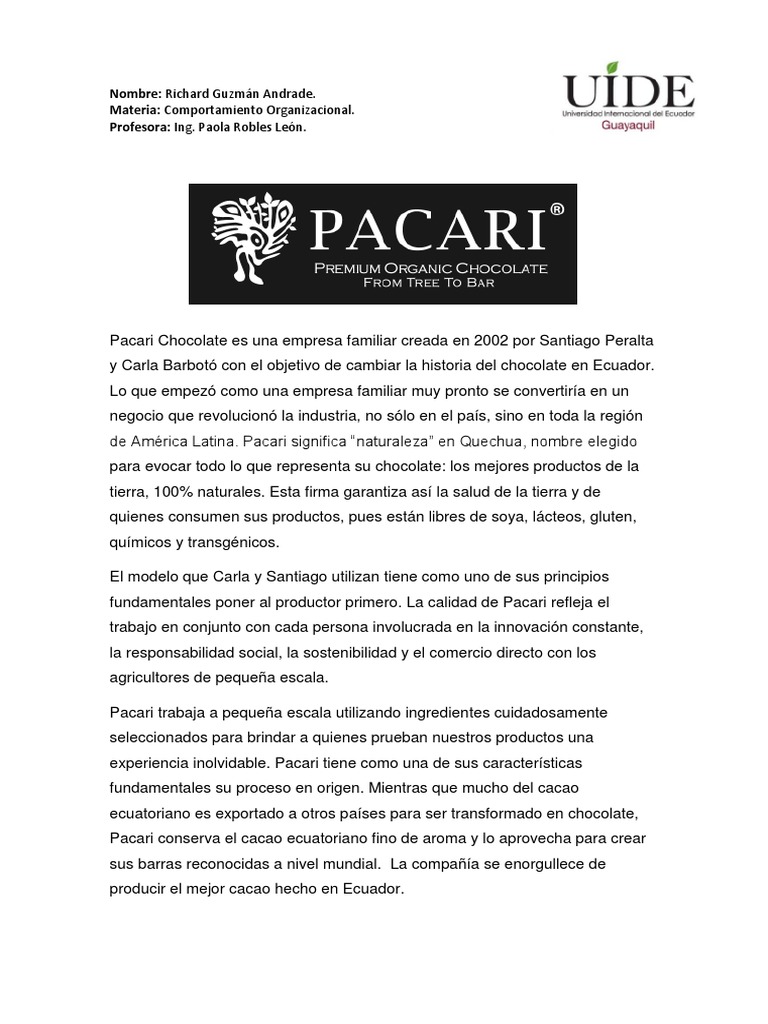 Misión y visión de Pacari Chocolate | PDF | Chocolate | Ecuador