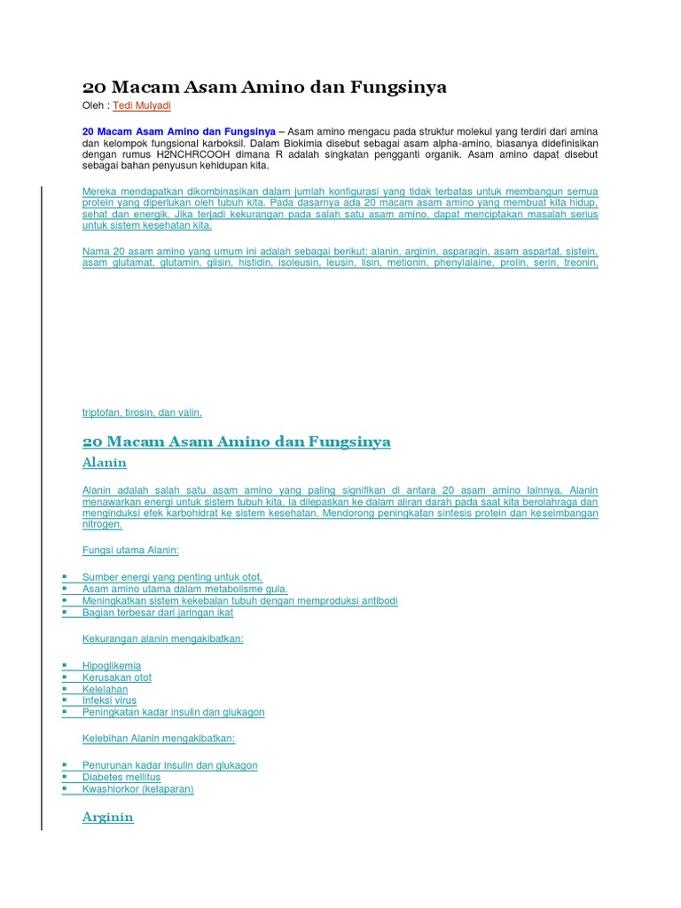 20 Macam Asam Amino Dan Fungsinya | PDF