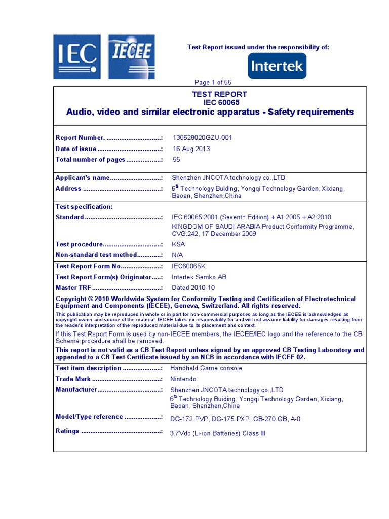 CE-EN60065-130628020GZU-001 - Test Report Z2 | PDF | Insulator ...