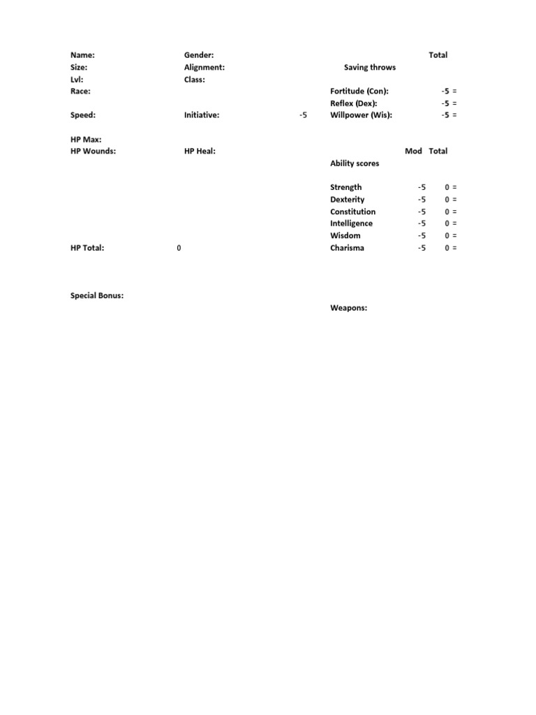 Excel - 3.5 Character Sheet Base | PDF | Role Playing | Tabletop Games