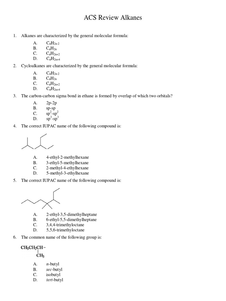 ACS Review 2 Alkanes | PDF | Alkane | Combustion