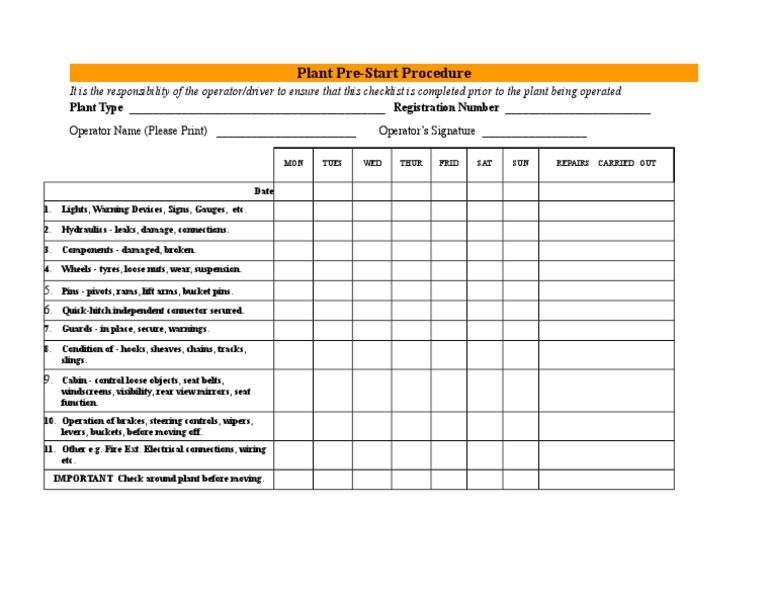 Plant Pre Start Procedure | PDF
