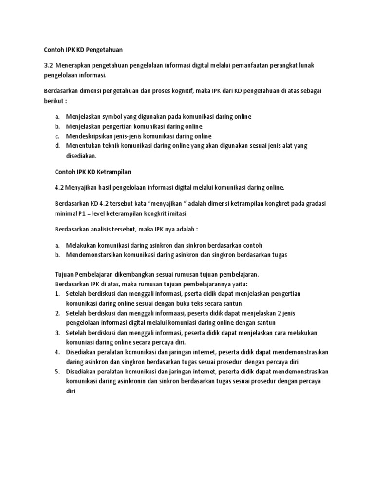 Contoh IPK KD Pengetahuan | PDF
