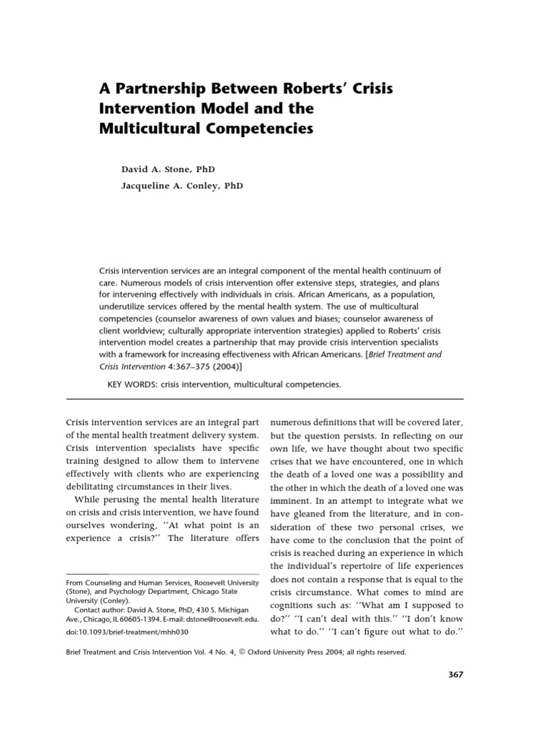 Roberts' Crisis Model and Multicultural Competencies | PDF | Mental ...